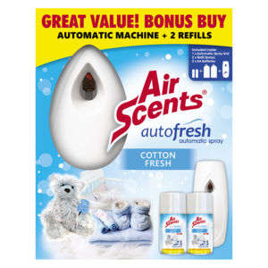 Air Scents Autofresh Automatic Air Freshener Dispenser & Two Cotton Fr