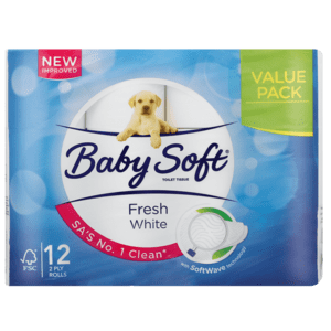 Baby Soft Fresh White 2 Ply Toilet Paper Rolls 12 Pack