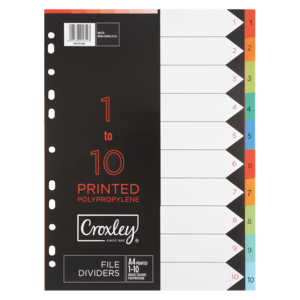 Croxley Printed Polypropylene A4 File Dividers 10 Pack