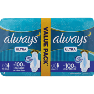 Always Ultra Value Pack Night Sanitary Pads 14 Pack