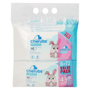 Cherubs Lightly Fragranced Sensitive Baby Wipes 6 x 72 Pack